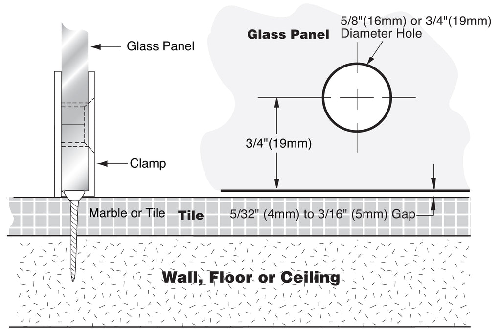 Square Style Hole-in-Glass Fixed Panel U-Clamp