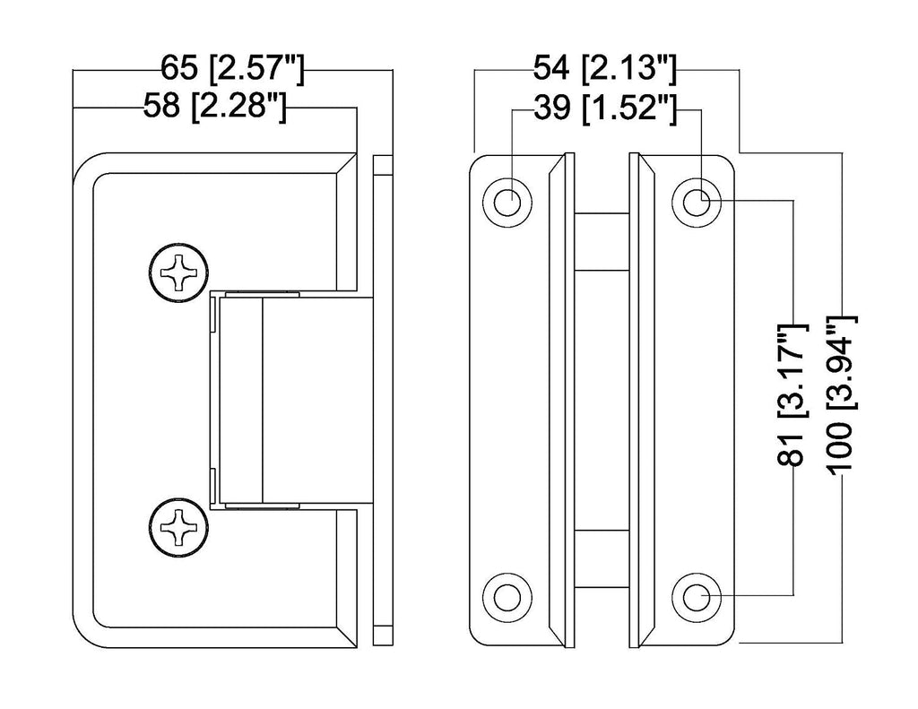 Rockwell Heavy Duty Bevelled Corner Shower Hinge, H Type Full Back ...